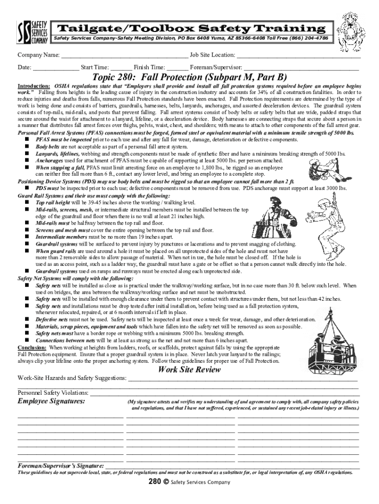 Fillable Online Tailgate/Toolbox Safety Training - LP Management ...