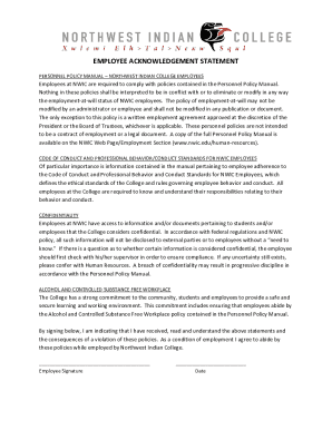 Fillable Online EMPLOYEE ACKNOWLEDGEMENT STATEMENT Fax Email Print ...
