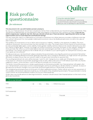 Fillable Online Pocket Risk: Risk Tolerance QuestionnaireRisk Profiling ...