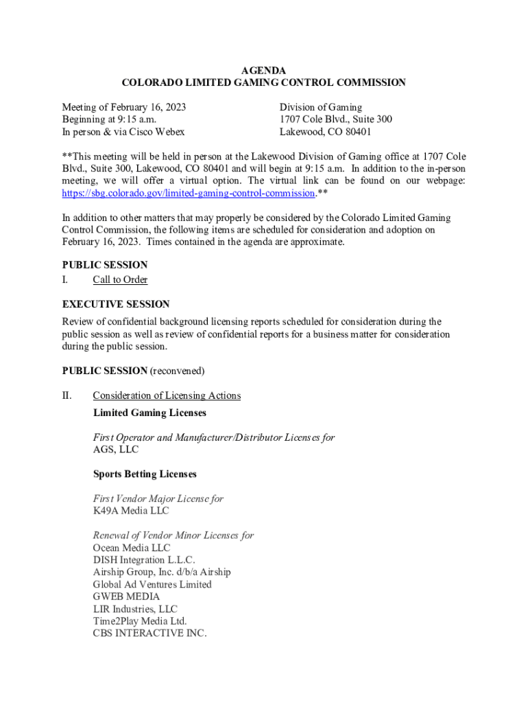 Fillable Online Limited Gaming Control Commission - DOR SBG - Colorado ...