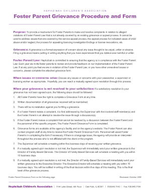 Fillable Online Foster Parent Grievance Procedure and Form Fax Email Print - pdfFiller