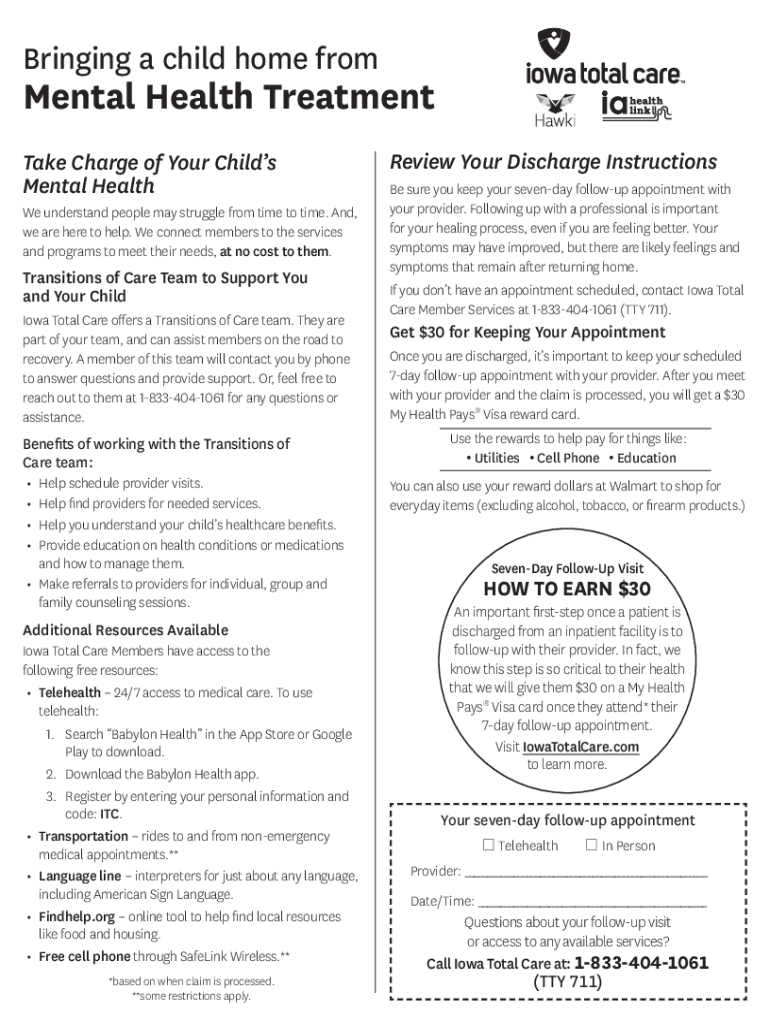Fillable Online ITC - IA - Pediatric Discharge Flyer. Bringing a Child ...