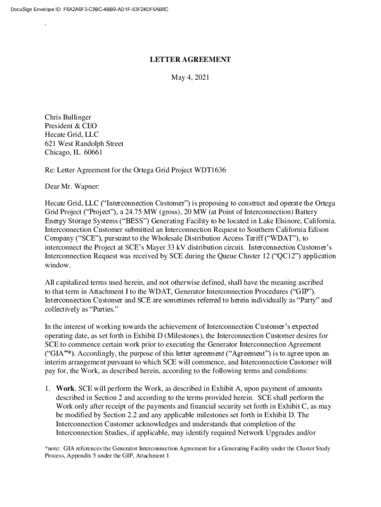 Fillable Online Letter Agreement for the Ortega Grid Project - SDGE Fax ...