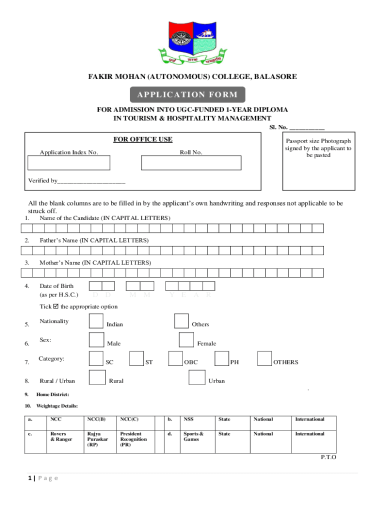 Fillable Online fmcollege nic APPLICATION FORM - FM Autonomous College Fax Email Print - pdfFiller
