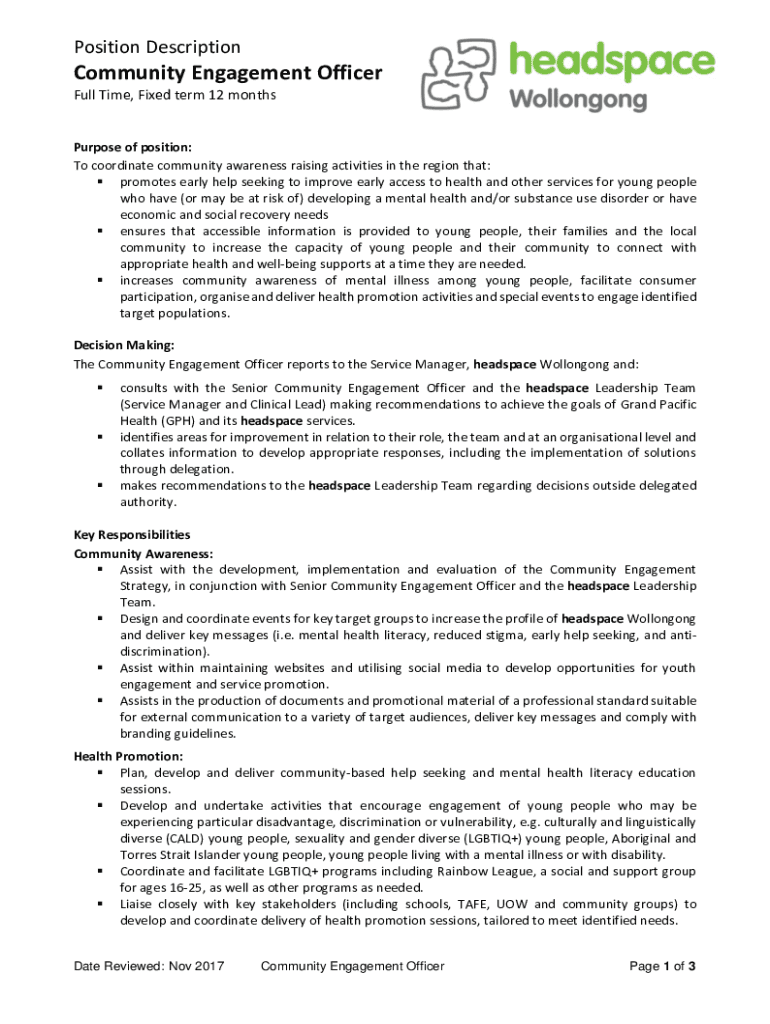 Fillable Online Position Description - Community Engagement Officer Fax Email Print - pdfFiller