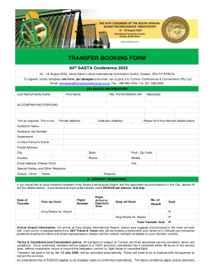 Fillable Online transfer booking form Fax Email Print - pdfFiller