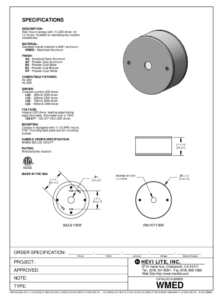 Fillable Online WMED SPEC SHEET - Hevi Lite Fax Email Print - pdfFiller