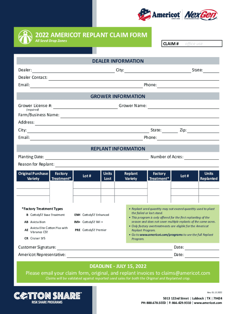 Fillable Online 2021 AMERICOT CROP LOSS CLAIM FORM Fax Email Print ...