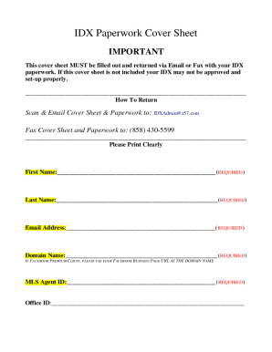 Fillable Online Fillable Online IDX Paperwork Cover Sheet - Z57, Inc ...