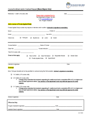 Fillable Online music tcnj Course-overload-request-form-and-planner.pdf Fax Email Print - pdfFiller