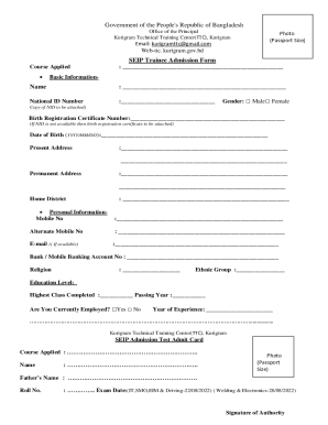 Fillable Online SEIP Trainee Admission Form Fax Email Print - pdfFiller