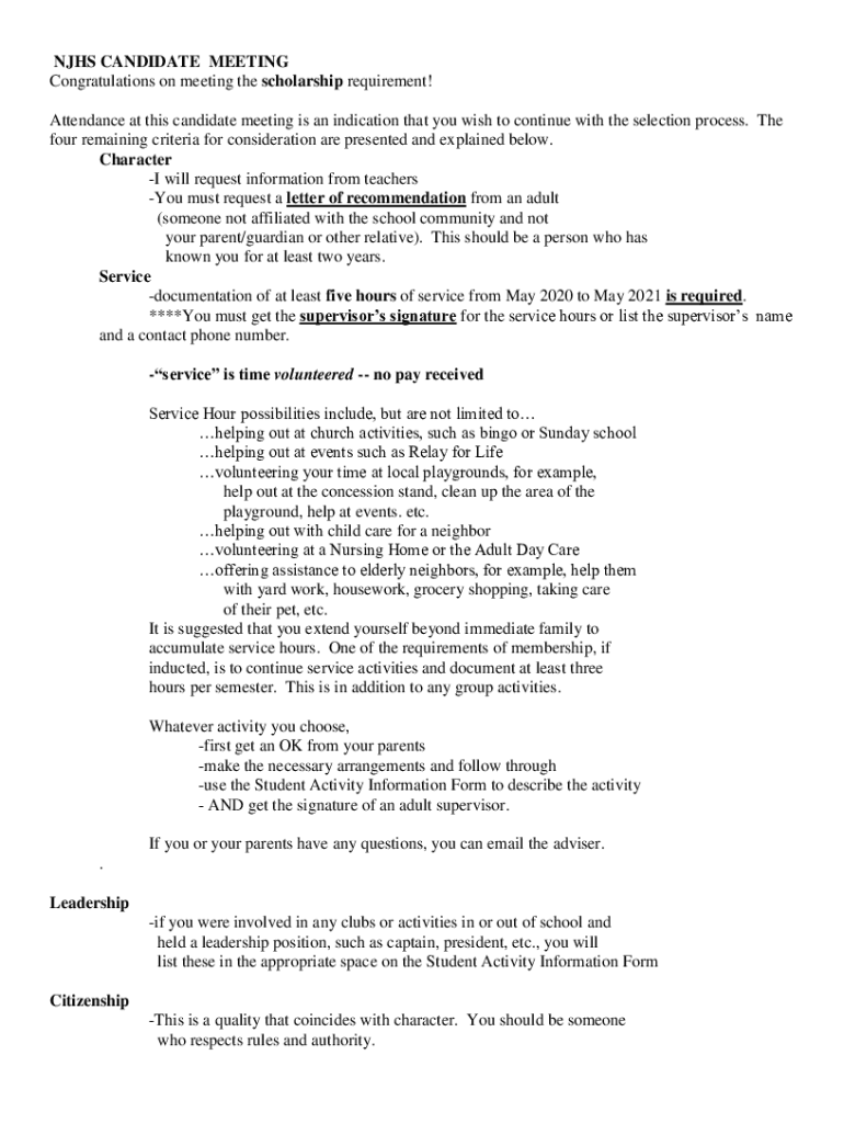 Fillable Online NJHS Student Membership Frequently Asked Questions Fax ...