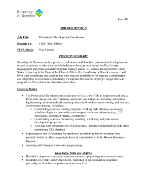 Fillable Online Professional Development Coordinator Reports To: Chief ...