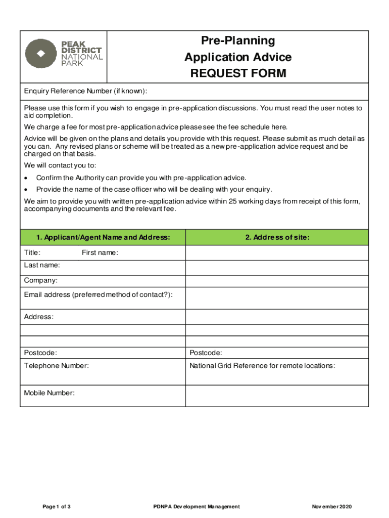 Fillable Online Pre-Planning Application Advice REQUEST FORM Fax Email ...