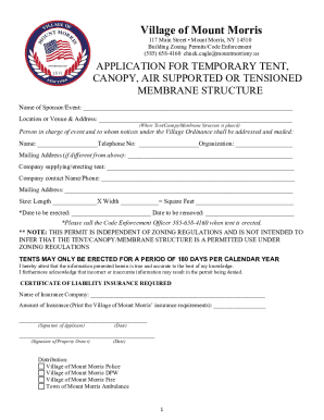 Fillable Online Tent Permit Application - Village of Mount Morris Fax ...