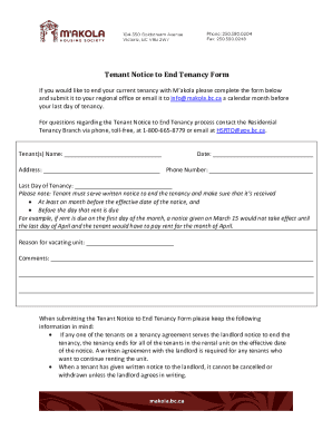 Fillable Online Tenant Notice to End Tenancy Form Fax Email Print ...