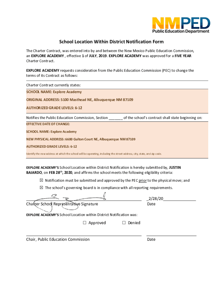 Fillable Online School Location Within District Notification Form Fax ...