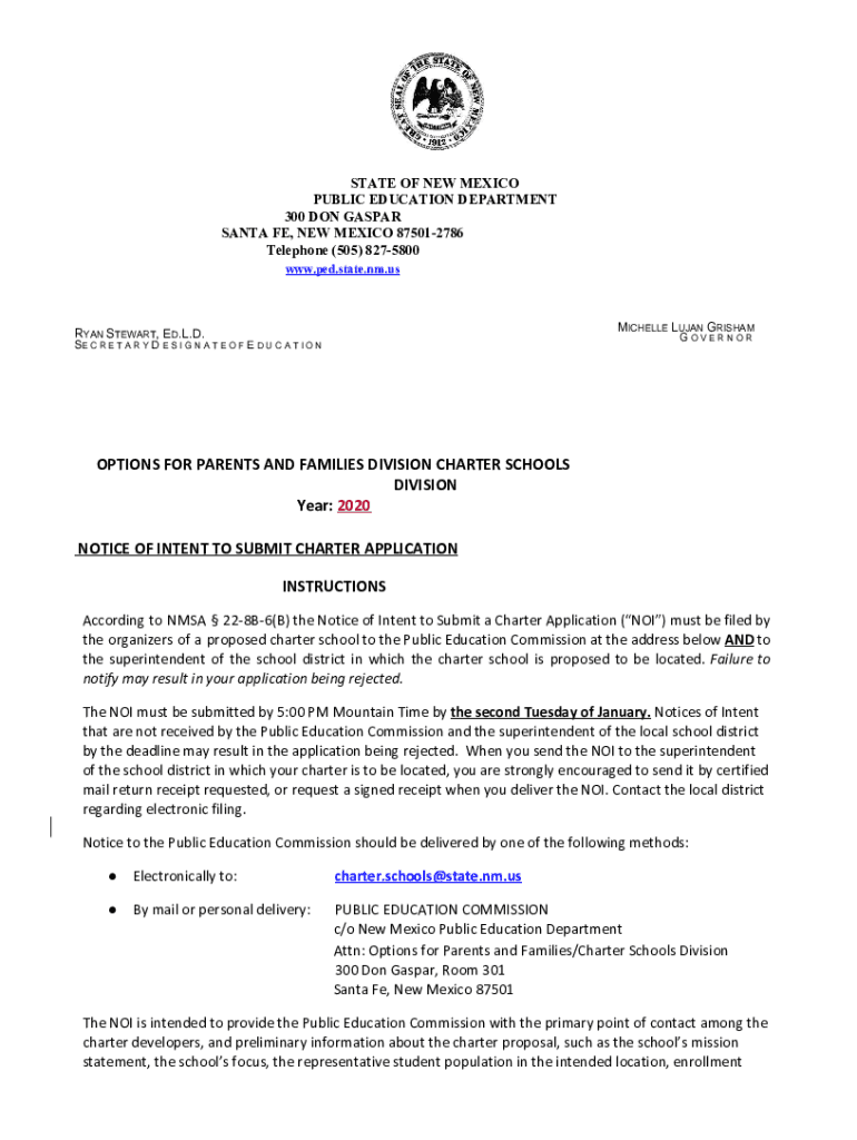 Fillable Online 2020 NOTICE OF INTENT TO SUBMIT CHARTER ... Fax Email ...