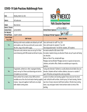 Fillable Online New America COVID-19 Safe Practices Walkthrough Form ...