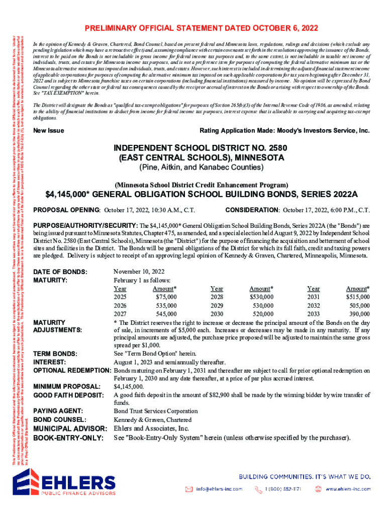 Fillable Online preliminary official statement dated october 6, 2022 Fax Email Print - pdfFiller