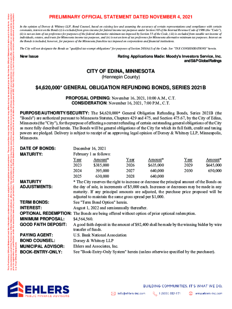 Fillable Online preliminary official statement dated november 4, 2021 Fax Email Print - pdfFiller