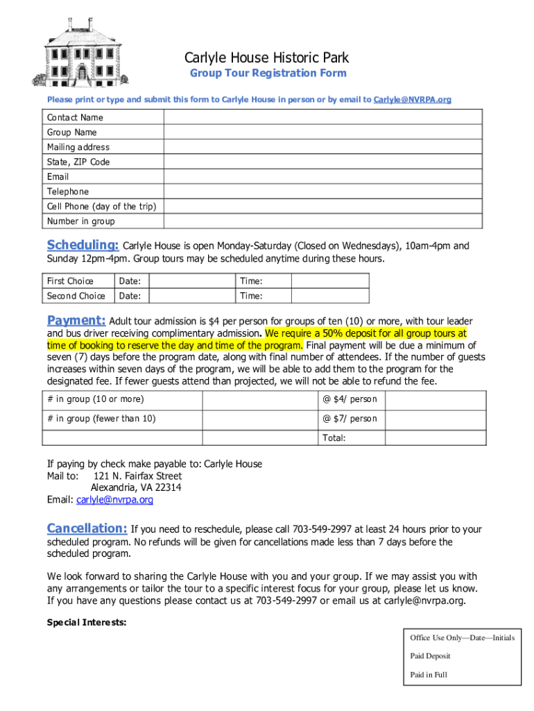Fillable Online Carlyle House Historic ParkAlexandria VA Fax Email Print - pdfFiller