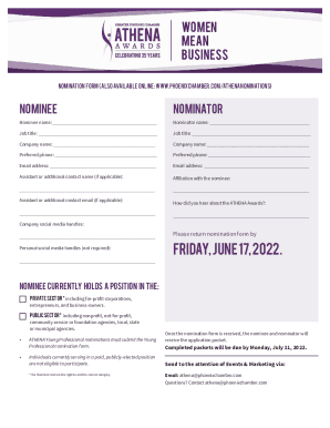 Fillable Online ATHENA Leadership Award Nomination Form - Women2Women ...