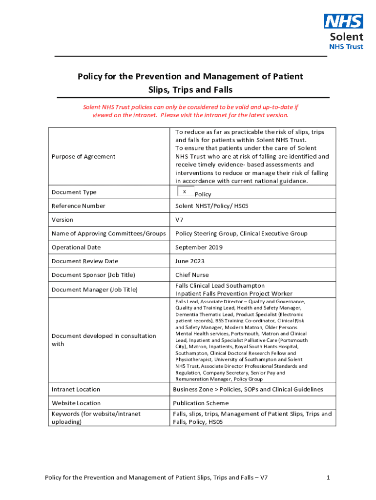 Fillable Online Policy for the Prevention and Management of Patient ...