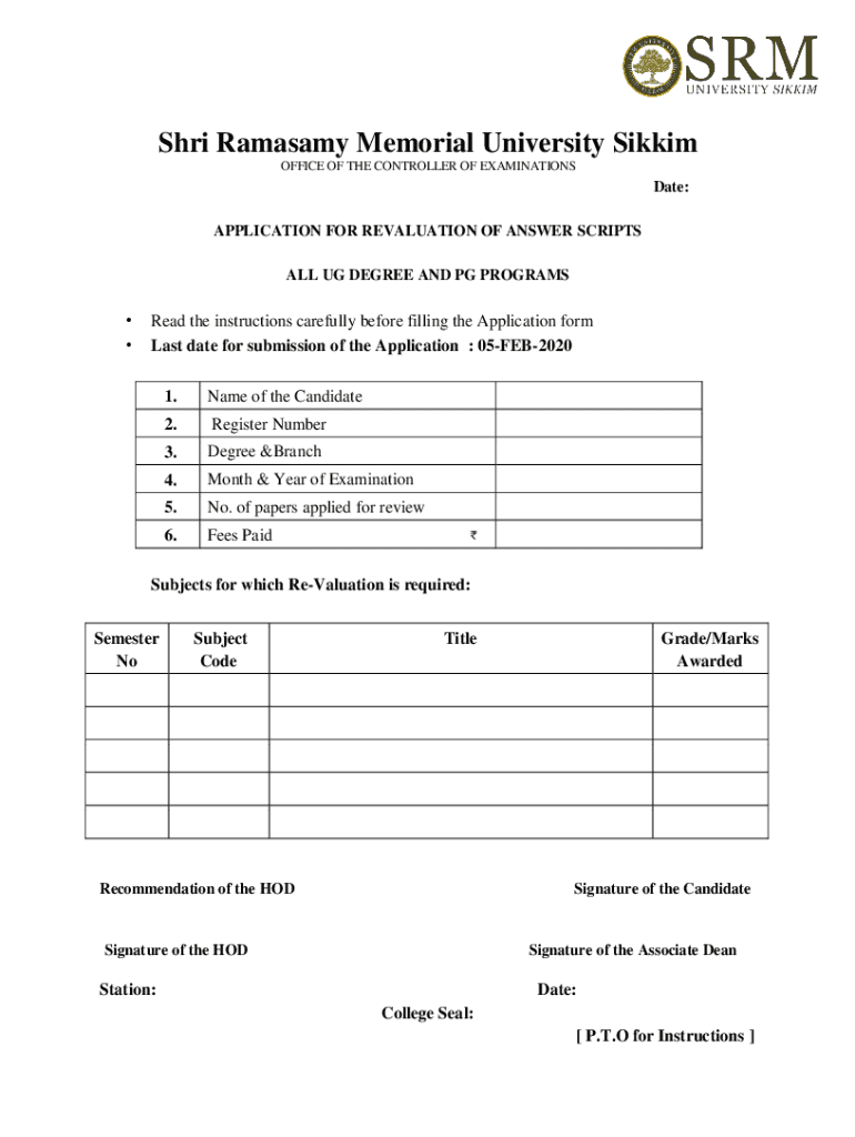 Fillable Online srmus ac DDE Revaluation form Fax Email Print - pdfFiller