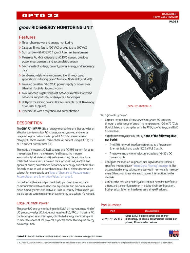 Fillable Online groov RIO Energy Monitoring Unit Data Sheet. GRV-R7 ...