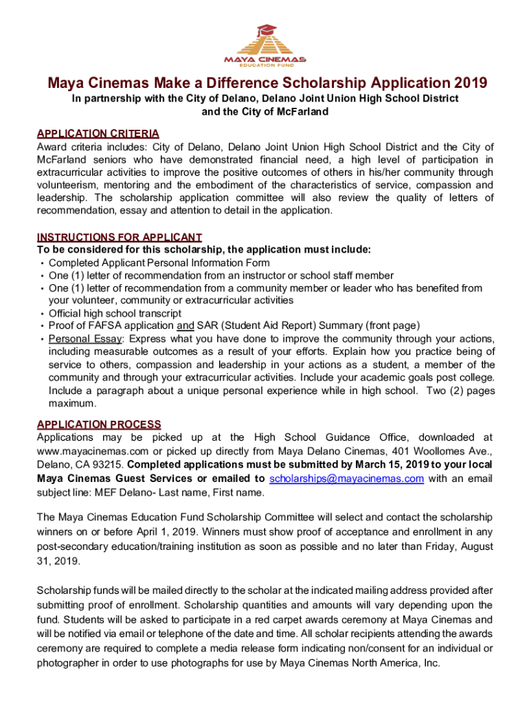 Fillable Online Maya Cinemas Make A Difference Scholarship ceremony ... Fax Email Print - pdfFiller