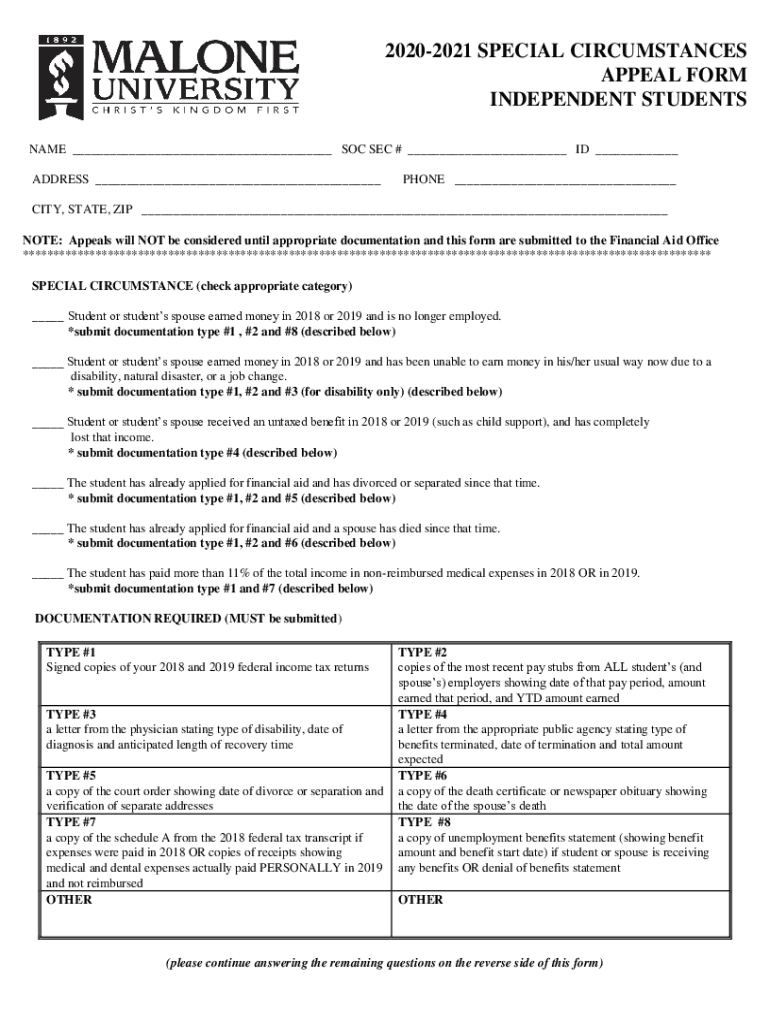 Fillable Online request-consideration-special-circumstances-2020-2021 ... Fax Email Print ...