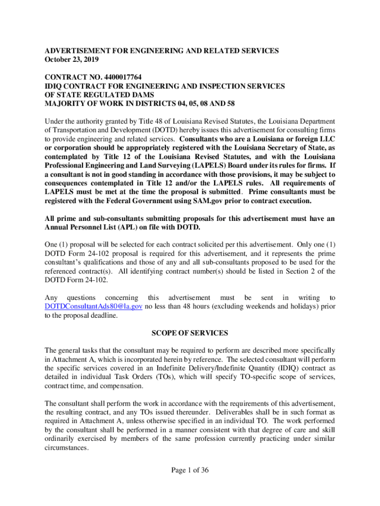 Fillable Online webmail dotd louisiana engineering services agreement ...
