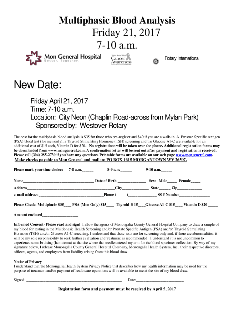 Fillable Online Multiphasic blood screening event set in ClarionNews ...