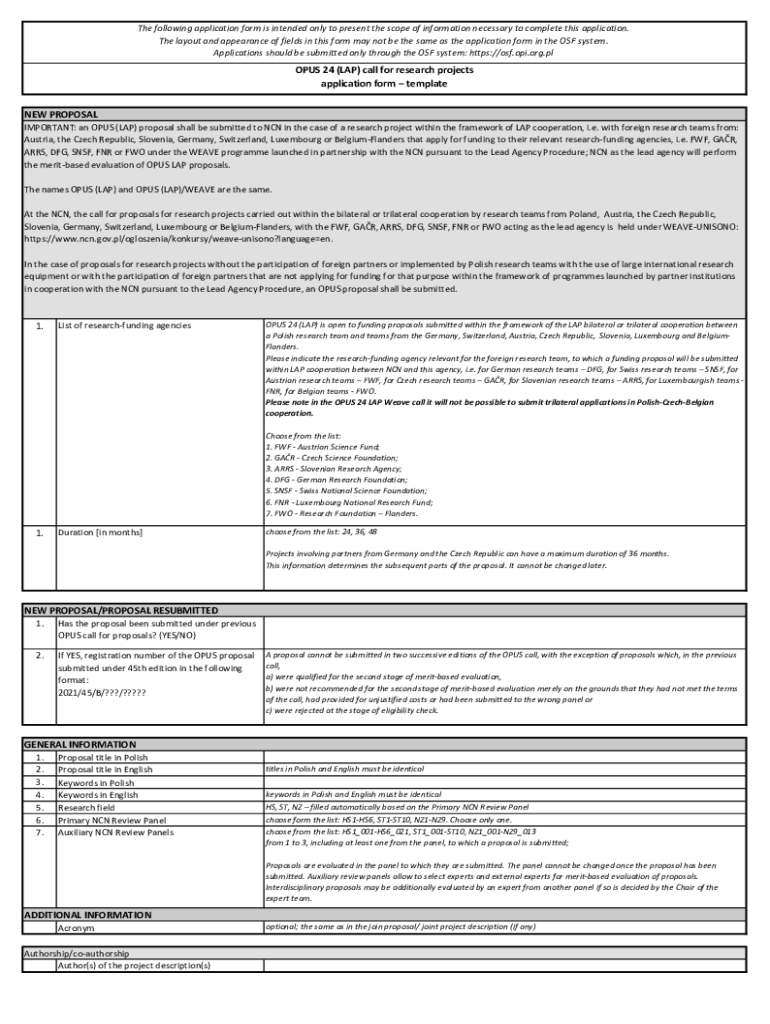 Fillable Online ncn gov OPUS 24 (LAP) call for research projects ...