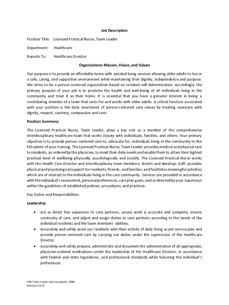 Fillable Online Licensed Practical Nurse Job Description Template Fax ...