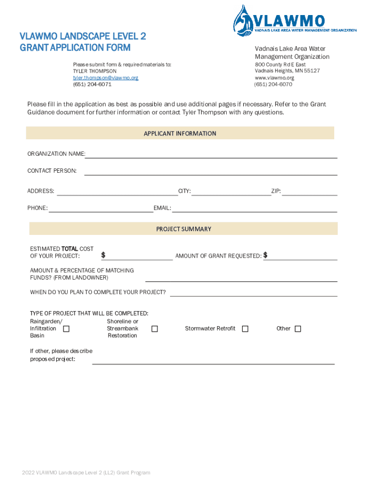 Fillable Online Level 2 Landscape Grant Guidance - VLAWMO Fax Email Print - pdfFiller