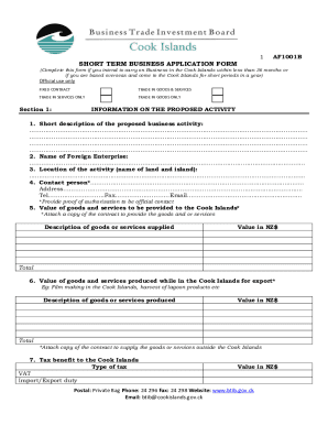 Fillable Online btib gov SHORT TERM BUSINESS APPLICATION FORM Fax Email ...