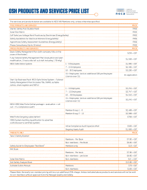 Fillable Online OSH PRODUCTS AND SERVICES PRICE LIST Fax Email Print ...