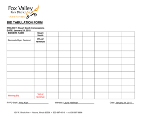 Fillable Online foxvalleyparkdistrict PROJECT Stuart South Concessions ...