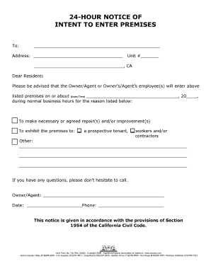 Fillable Online 24 hour notice form Fax Email Print - pdfFiller