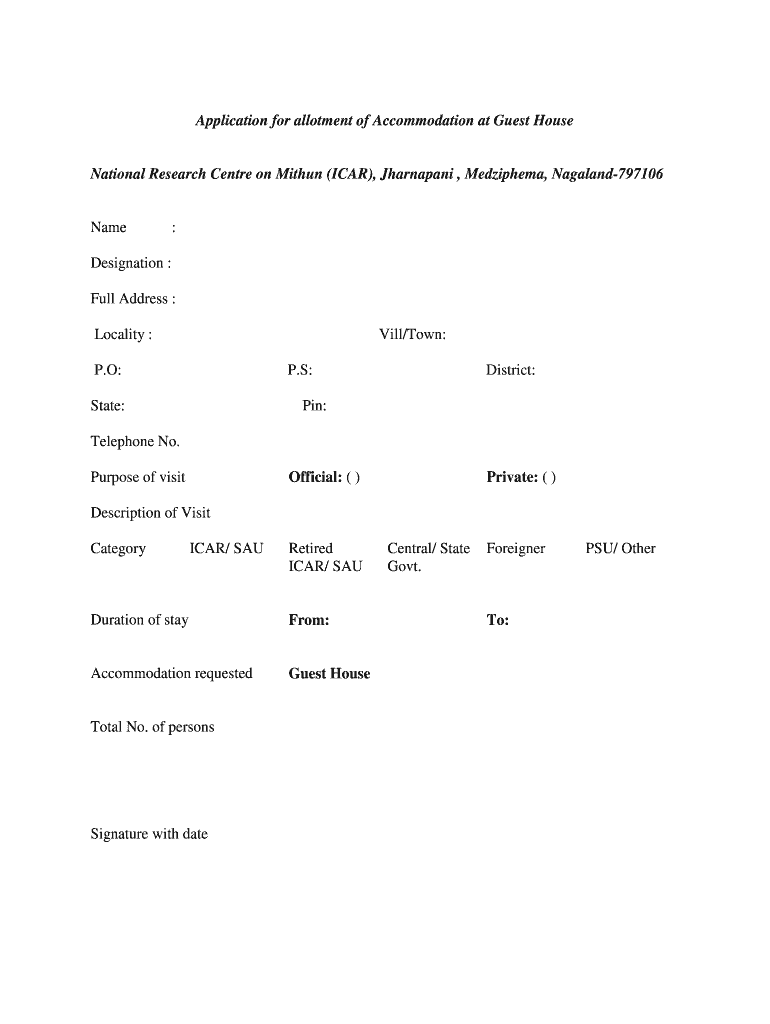 Fillable Online Application for allotment of Accommodation at Guest ...