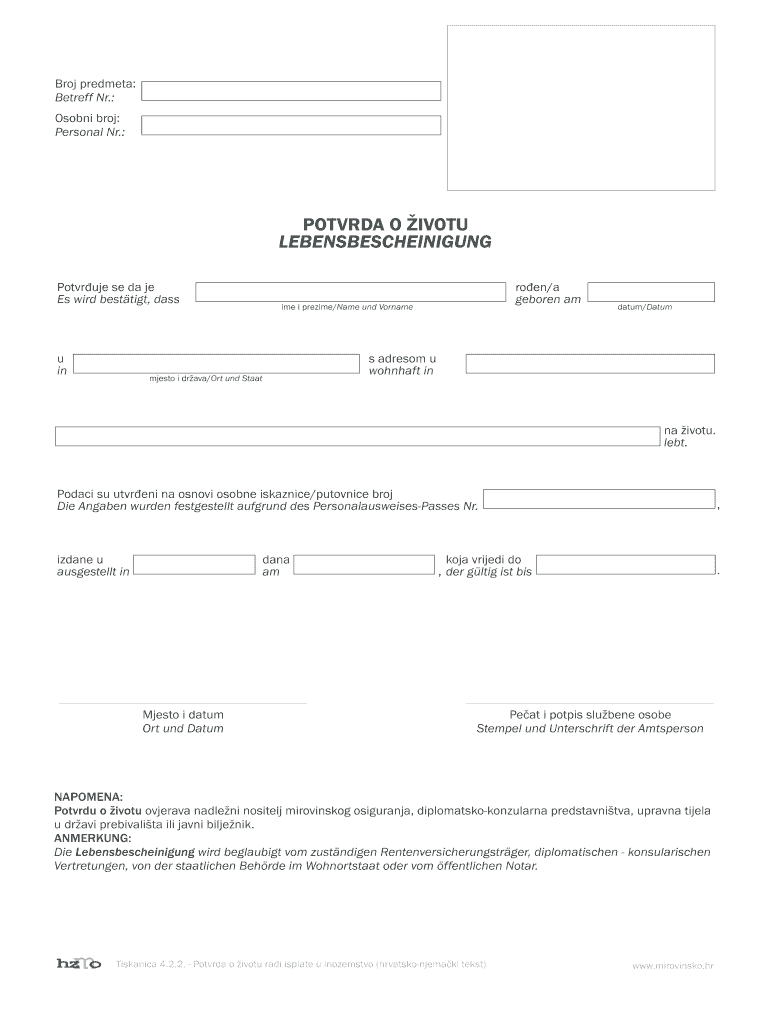 Potvrda o Zivotu Lebensbescheinigung Formular - Online ausfüllen ...