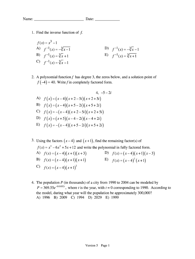 Fillable Online Precalc-Final Exam-5 Fax Email Print - pdfFiller