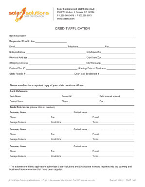 Fillable Online CREDIT APPLICATION - Solar Solutions & Distribution Fax ...