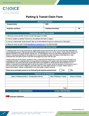 Fillable Online Parking & Transit Claim Form - Choice Strategies Fax ...