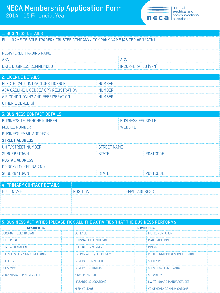 Fillable Online Download a NECA WA Membership Application Fax Email ...