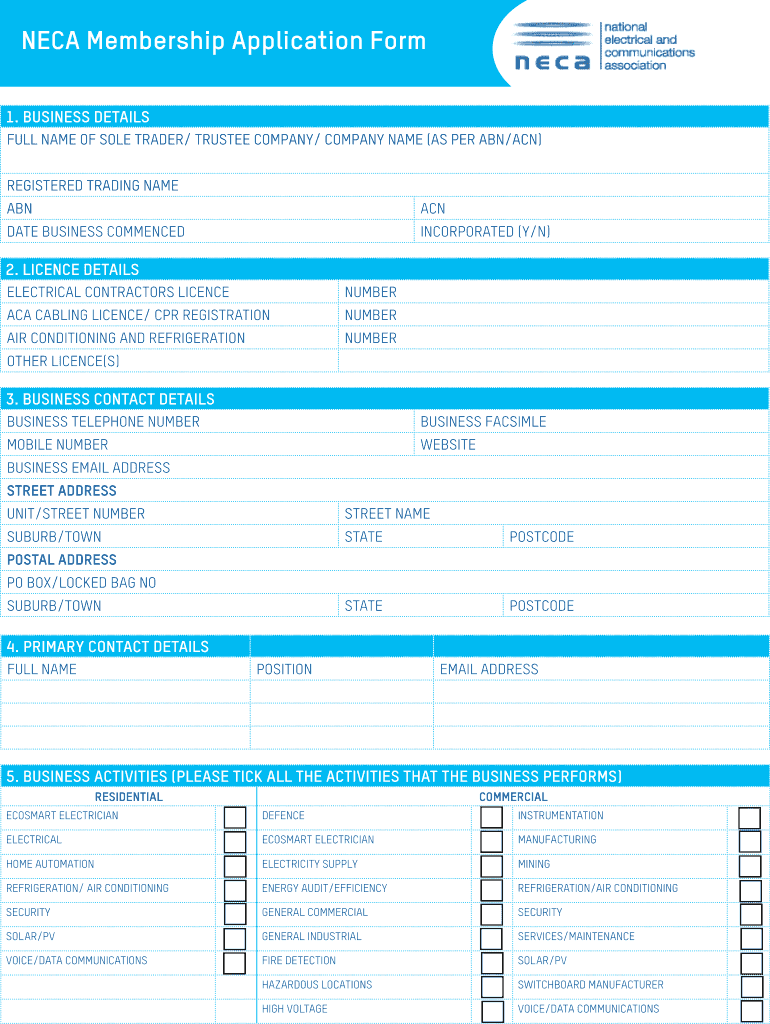 Fillable Online NECA Membership Application Form 1 Fax Email Print ...