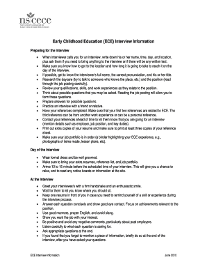 Fillable Online Early Childhood Education (ECE) Interview Information ...