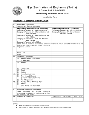 Fillable Online IEI Industry Excellence Award 2013 Application Form Fax Email Print - pdfFiller